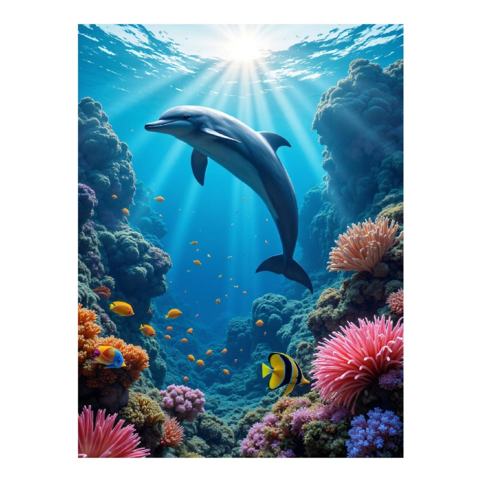 Diamond Art Kit for Adults, Ocean Dolphin Coral Reef Scene Diamond ...