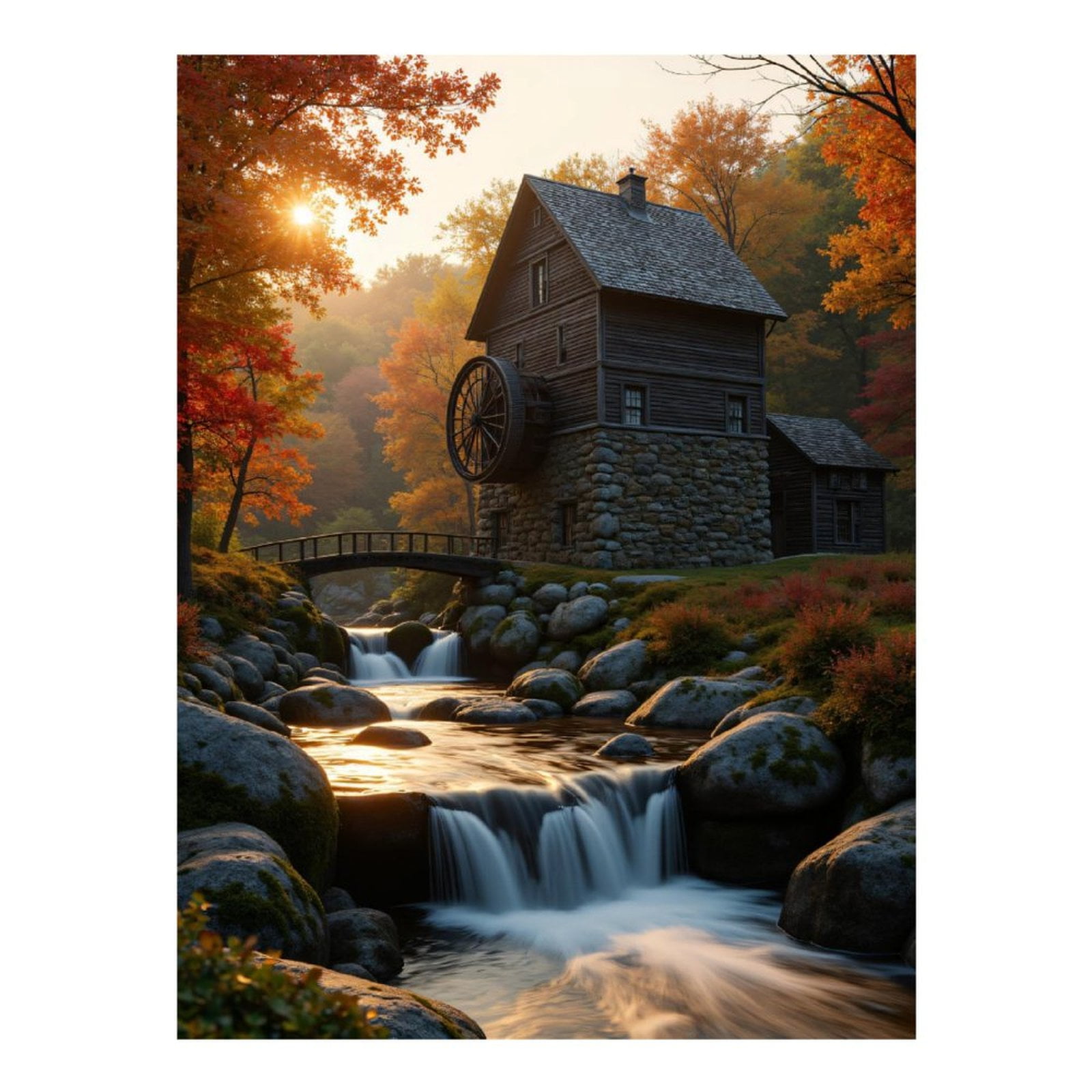 Diamond Art Kit for Adults, Old Mill Autumn Waterfall Scene Diamond ...