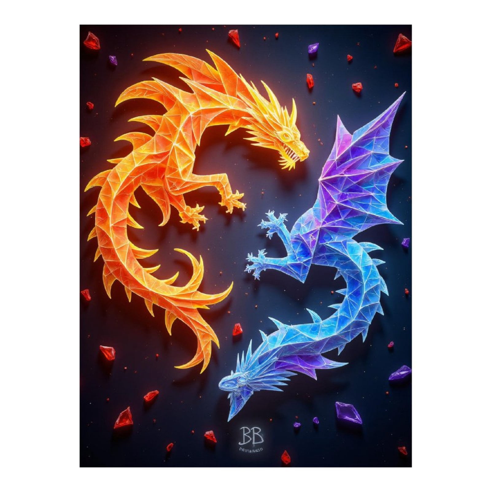Diamond Art Kit for Adults, Orange And Blue Crystal Dragons Diamond ...