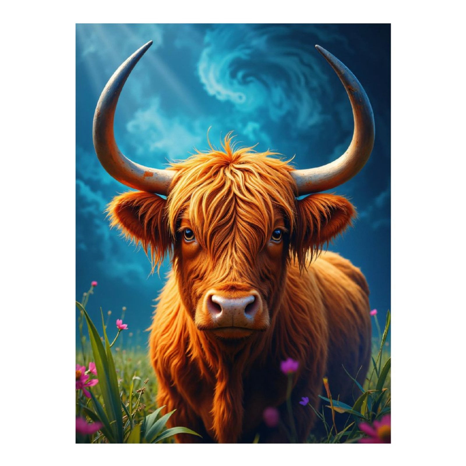Diamond Art Kit for Adults, Orange Horned Creature In Meadow Diamond ...