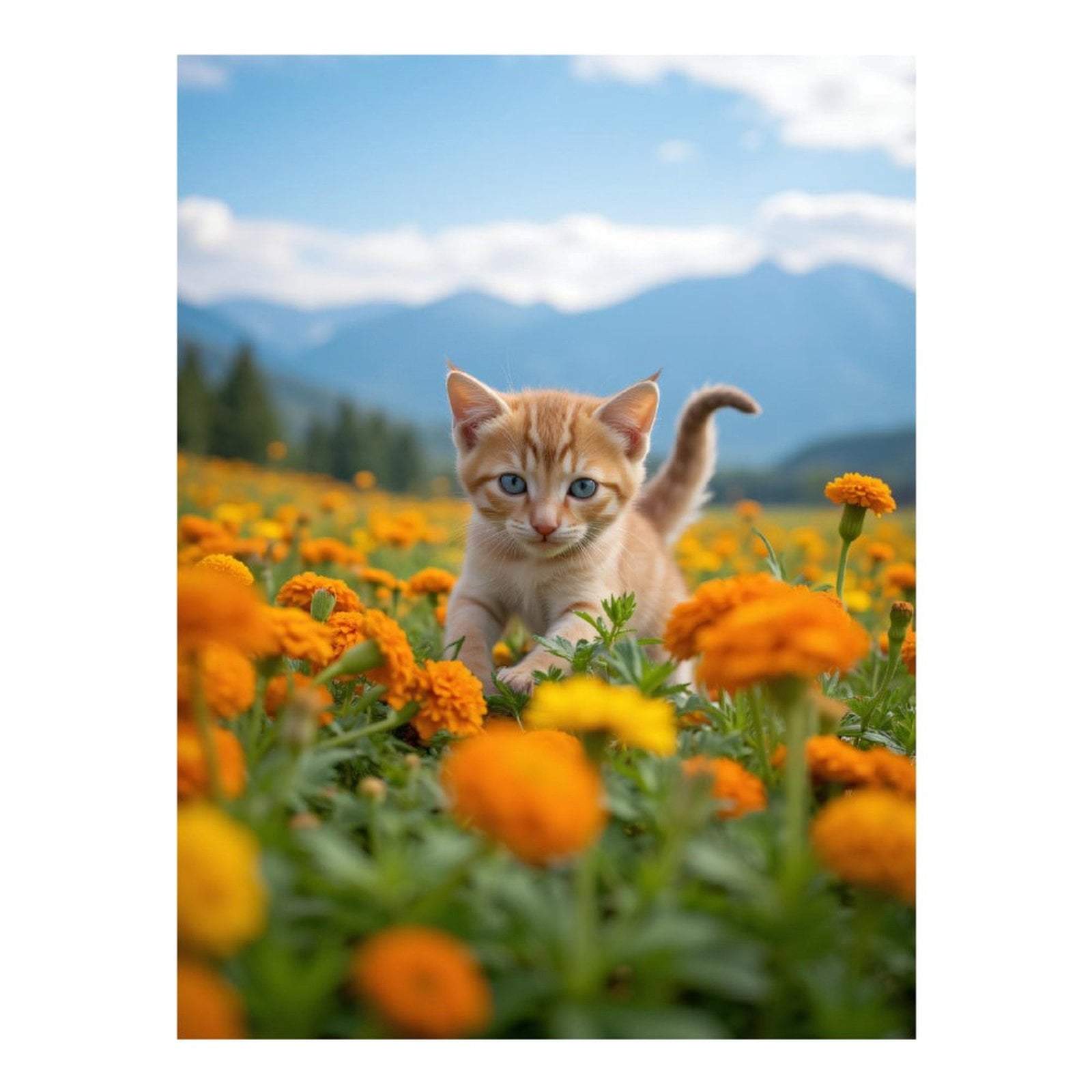 Diamond Art Kit for Adults, Orange Kitten In Field Of Flowers Diamond ...