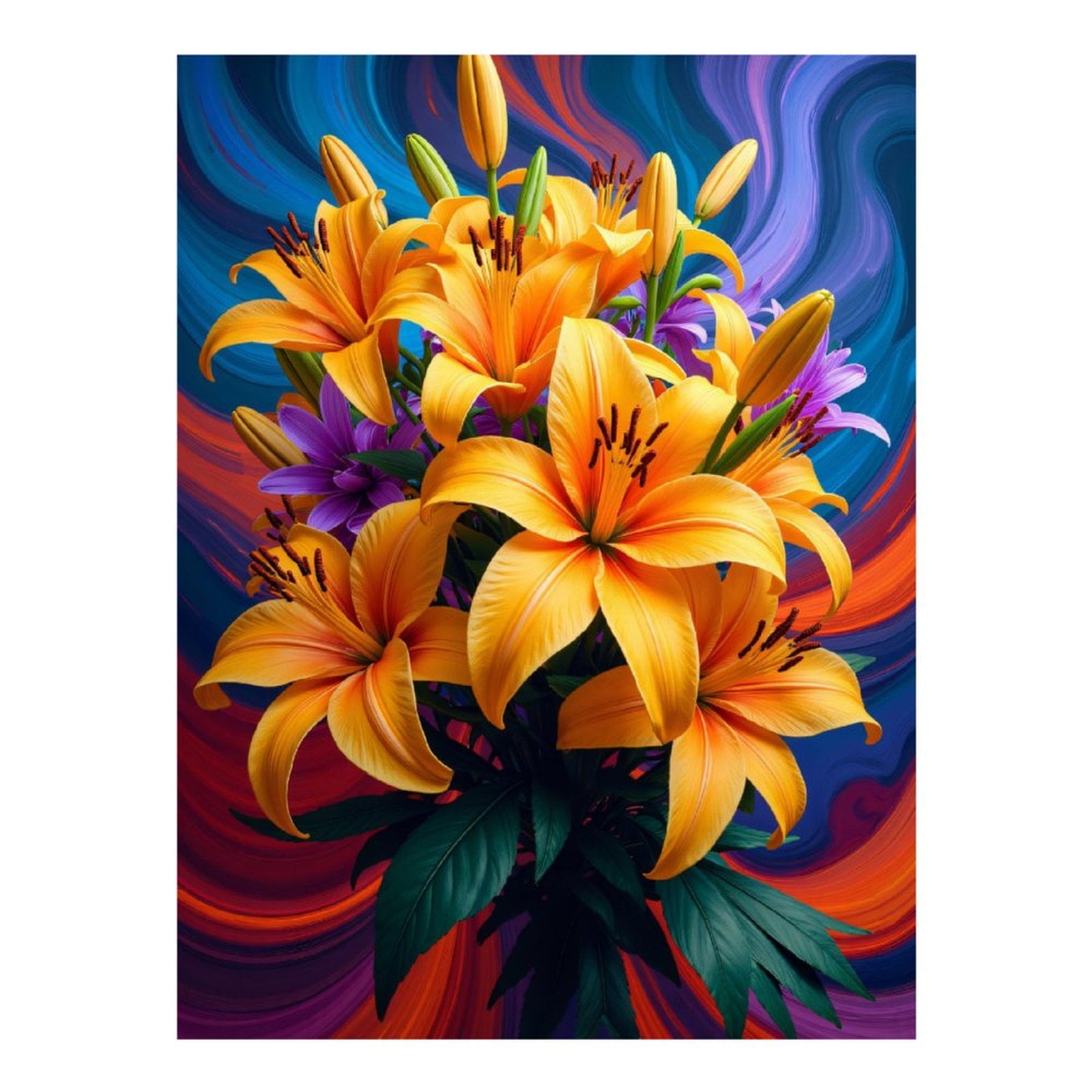 Diamond Art Kit for Adults, Orange Lilies Vibrant Background Diamond ...