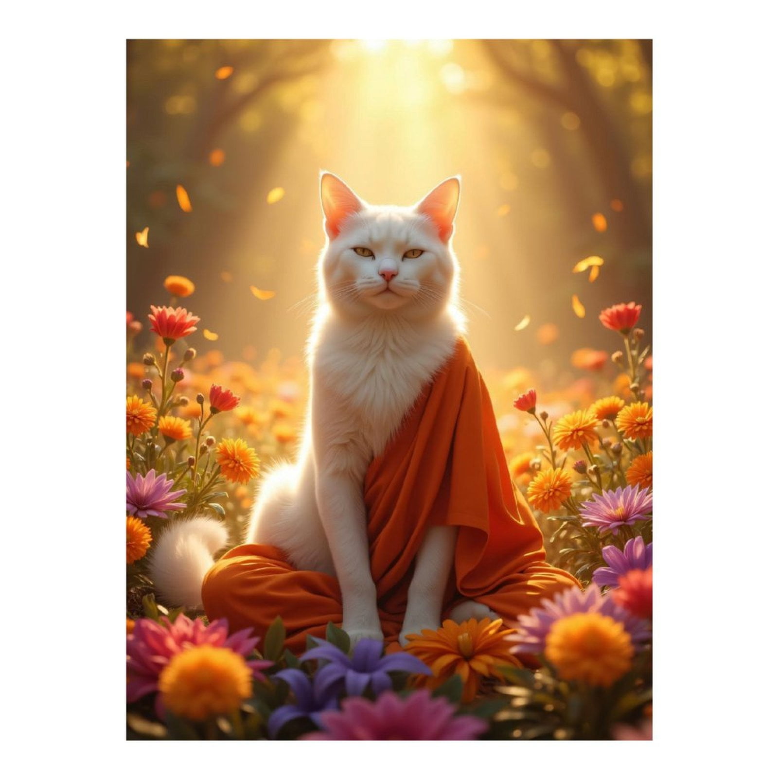 Diamond Art Kit for Adults, Orange Robe Cat Among Flowers Diamond ...