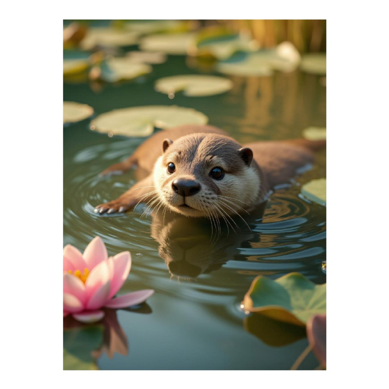 Diamond Art Kit for Adults, Otter Swimming Lily Pond Nature Scene ...
