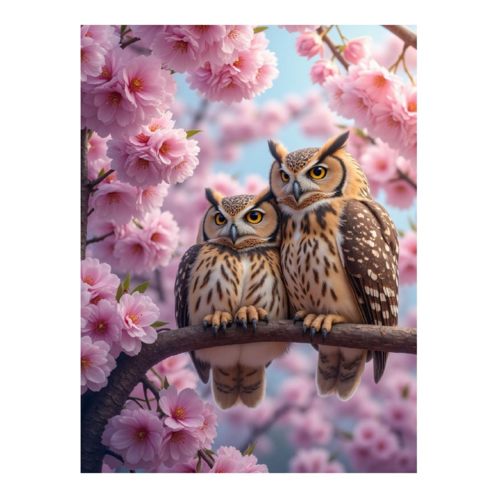 Diamond Art Kit for Adults, Owls In Cherry Blossom Branch Diamond ...