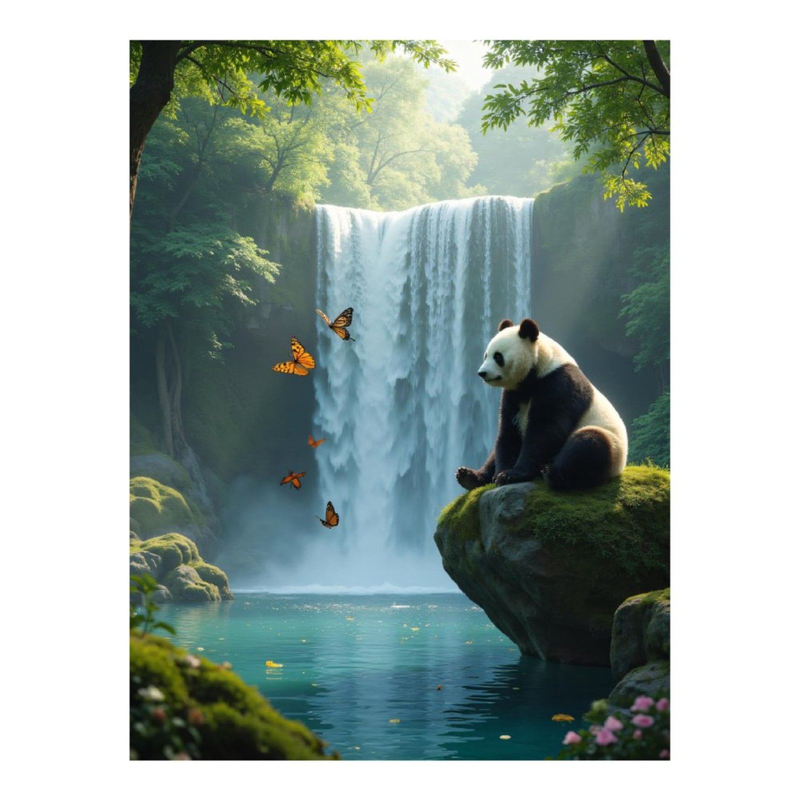 Diamond Art Kit for Adults, Panda Waterfall Butterflies Peaceful Scene ...