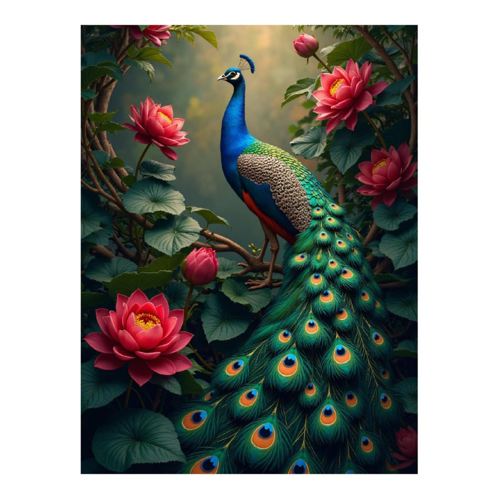 Diamond Art Kit for Adults, Peacock In Blooming Lotus Garden Diamond ...