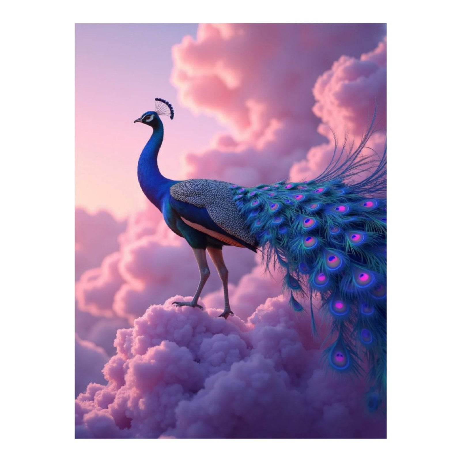 Diamond Art Kit for Adults, Peacock On Pink Clouds Fantasy Diamond ...