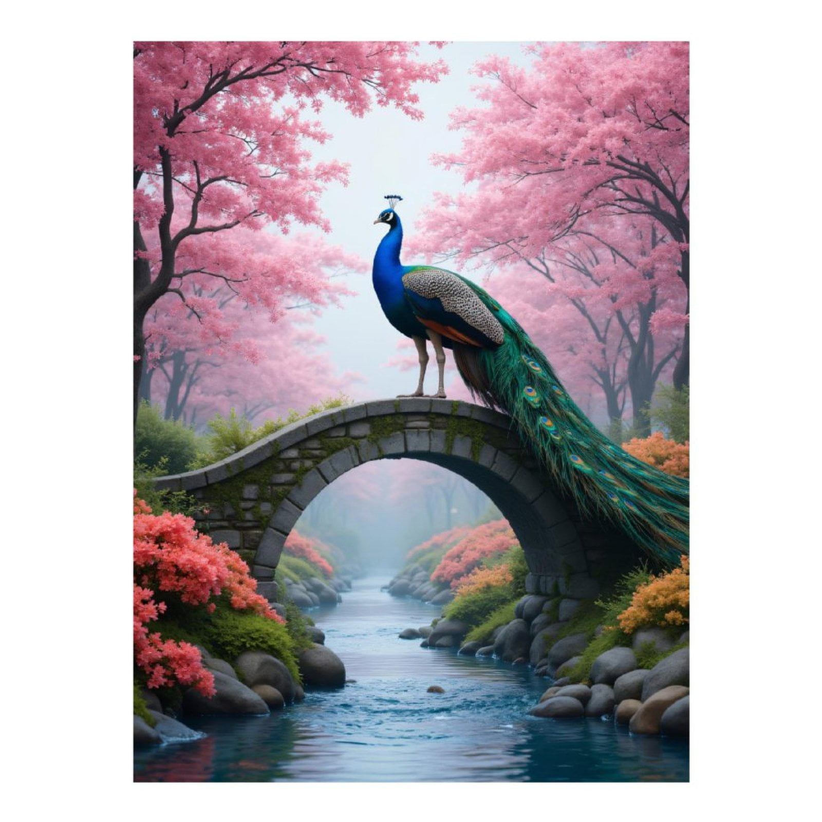 Diamond Art Kit for Adults, Peacock Serenity On Stone Bridge Diamond ...