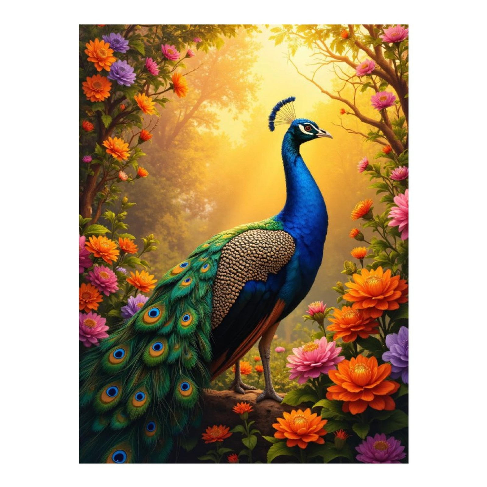 Diamond Art Kit for Adults, Peacock In Vibrant Floral Forest Diamond ...