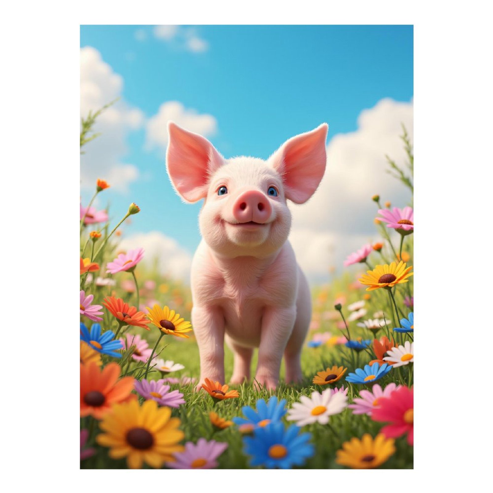 Diamond Art Kit for Adults, Piglet In Colorful Flower Field Diamond ...