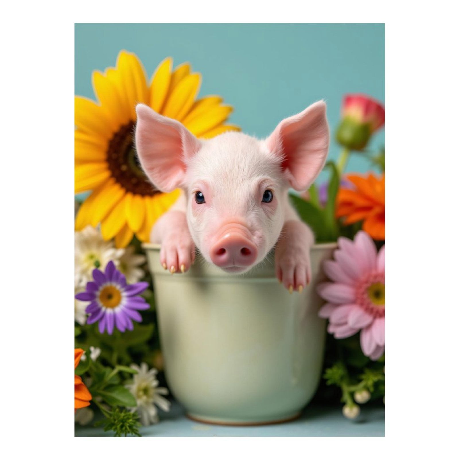 Diamond Art Kit for Adults, Piglet In Flower Pot Surrounding Blooms ...