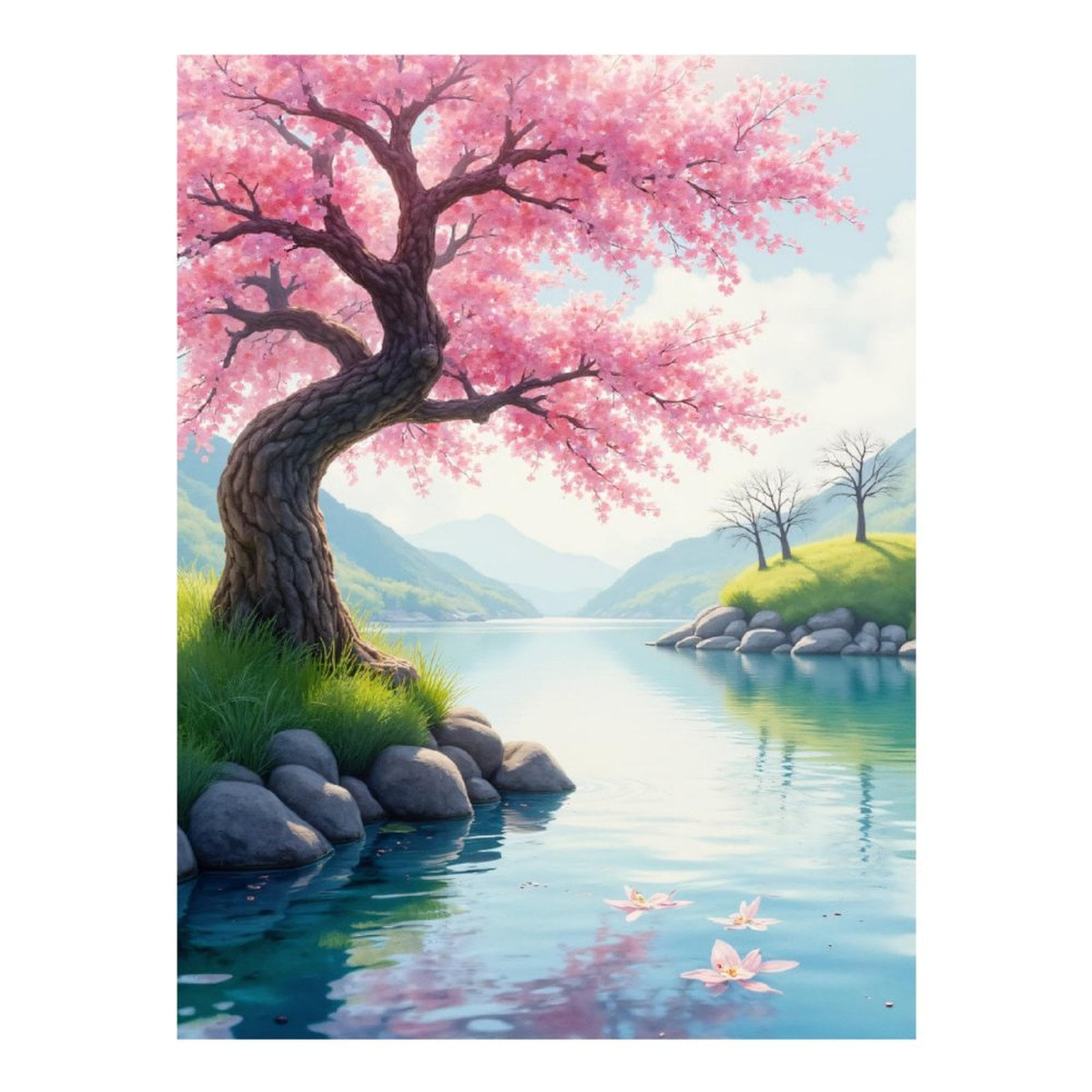Diamond Art Kit for Adults, Pink Blossoms Tranquil Lake Scenic Diamond Painting for Adults ...