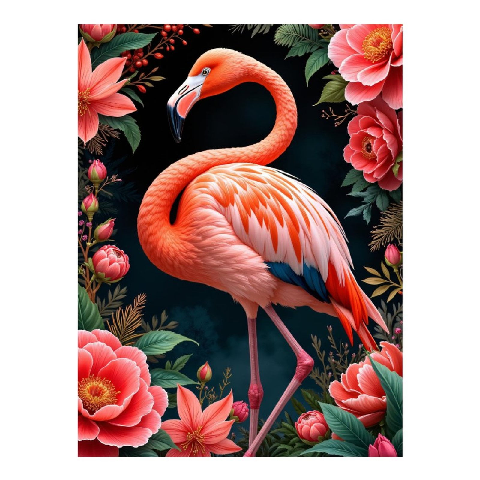 Diamond Art Kit for Adults, Pink Flamingo Floral Bloom Diamond Painting ...