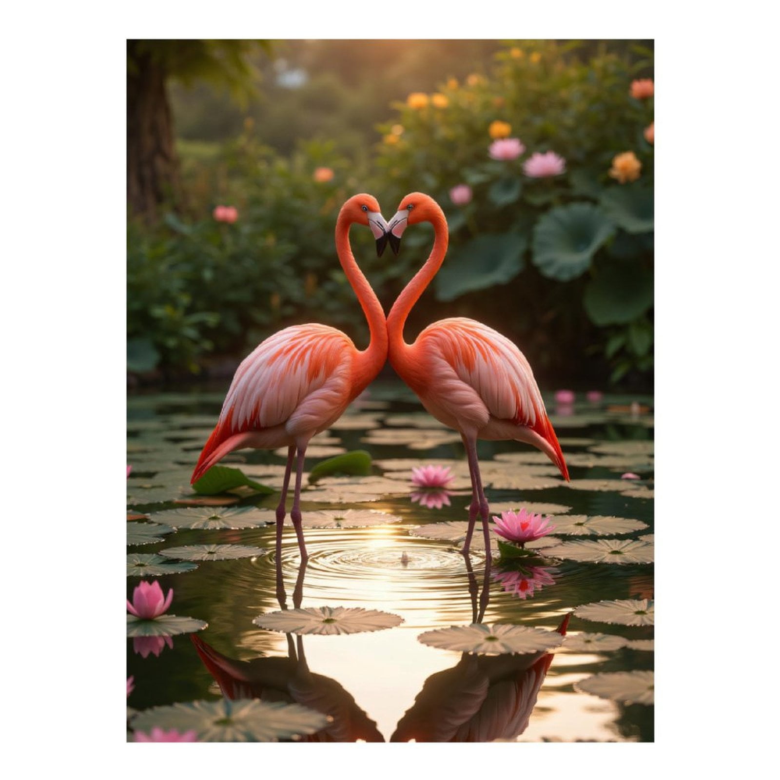 Diamond Art Kit for Adults, Pink Flamingos Pond Reflections Romance ...