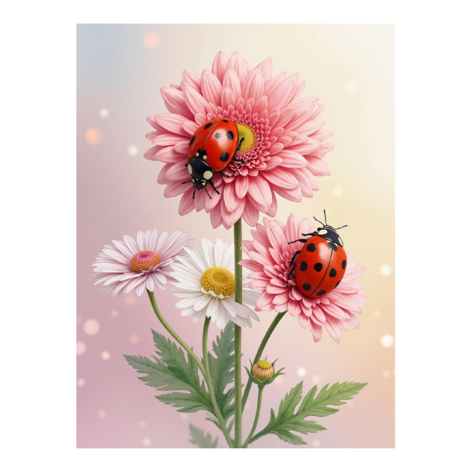 Diamond Art Kit for Adults, Pink Flower Ladybugs Blossom Scene Diamond ...