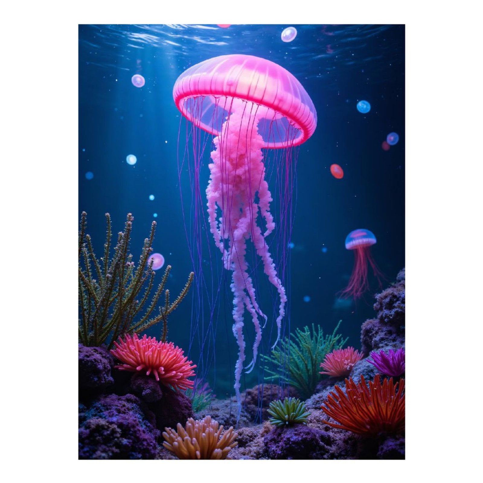 Diamond Art Kit for Adults, Pink Jellyfish Ocean Underwater Scene ...
