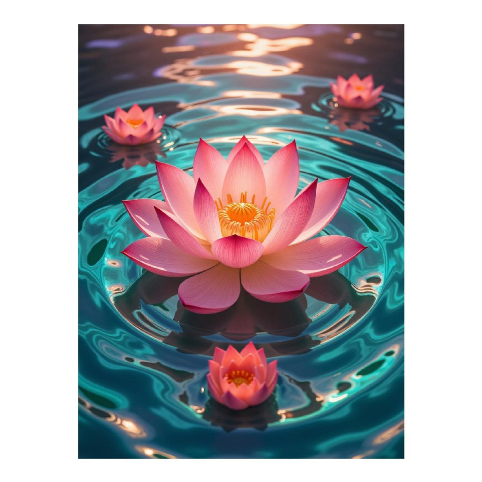 Diamond Art Kit for Adults, Pink Lotus Bloom Tranquil Water Diamond ...