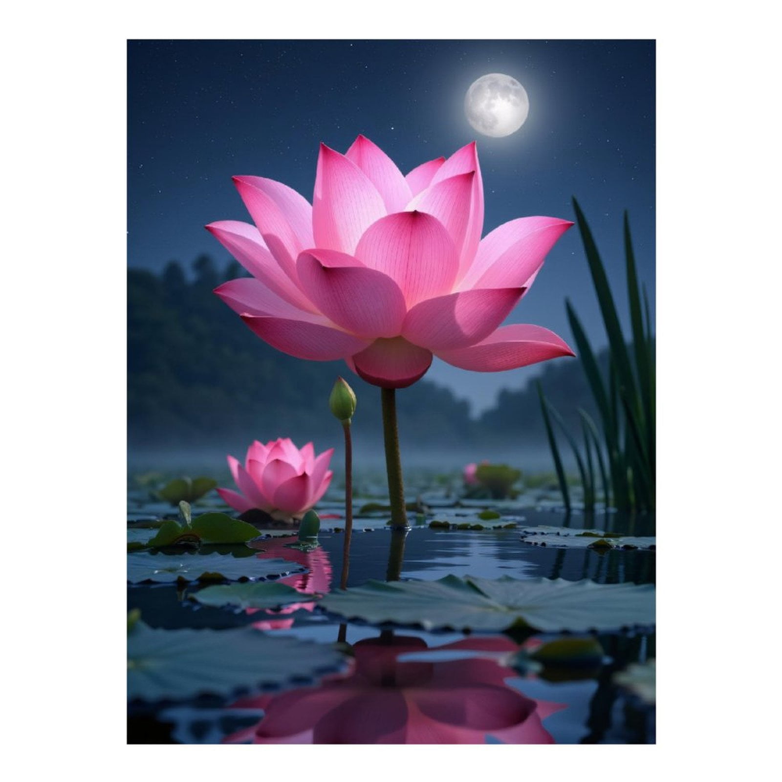 Diamond Art Kit for Adults, Pink Lotus Moonlit Reflection Diamond ...