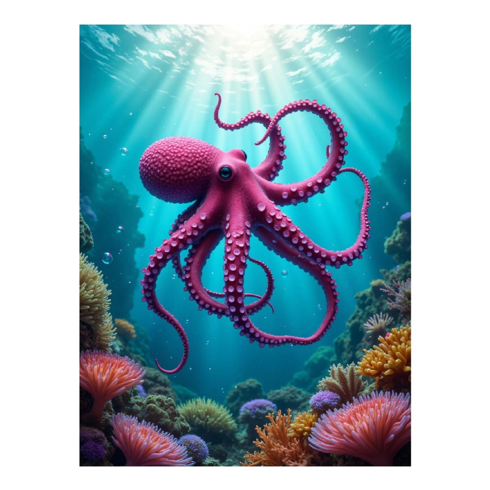 Diamond Art Kit for Adults, Pink Octopus Coral Reef Wonderland Diamond ...