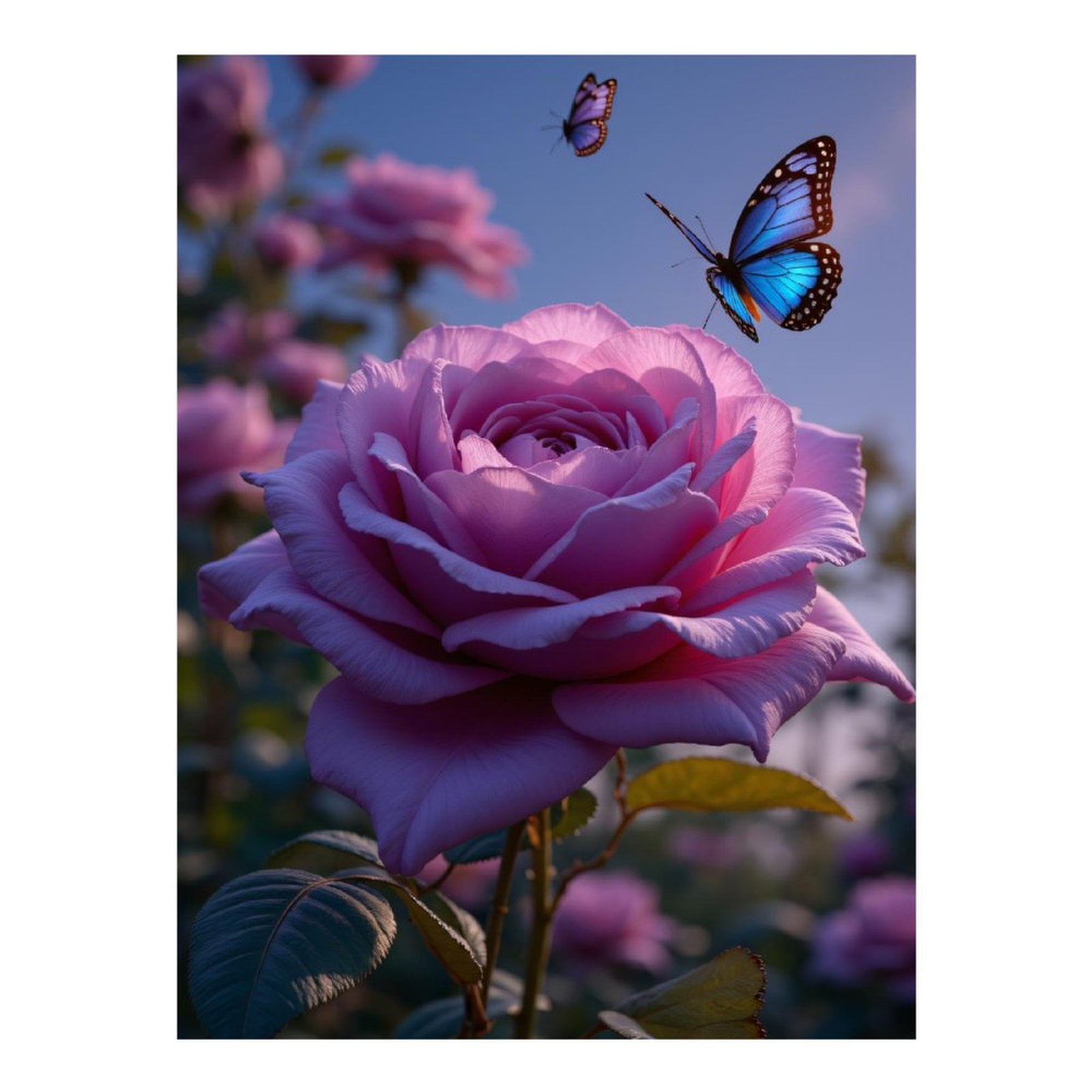 Diamond Art Kit for Adults, Pink Rose With Blue Butterflies Diamond ...