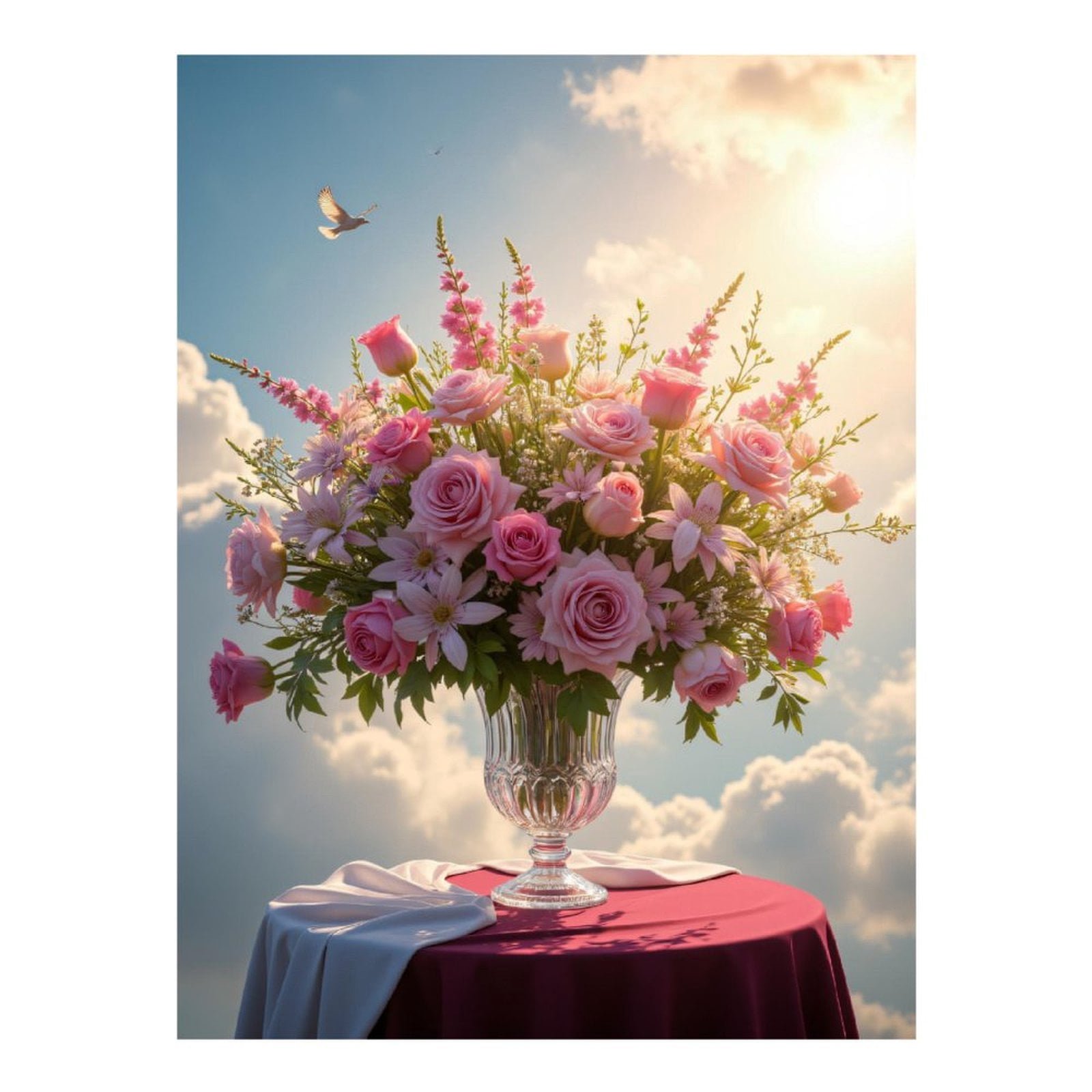 Diamond Art Kit for Adults, Pink Rose Floral Bouquet Clouds Sky Diamond ...