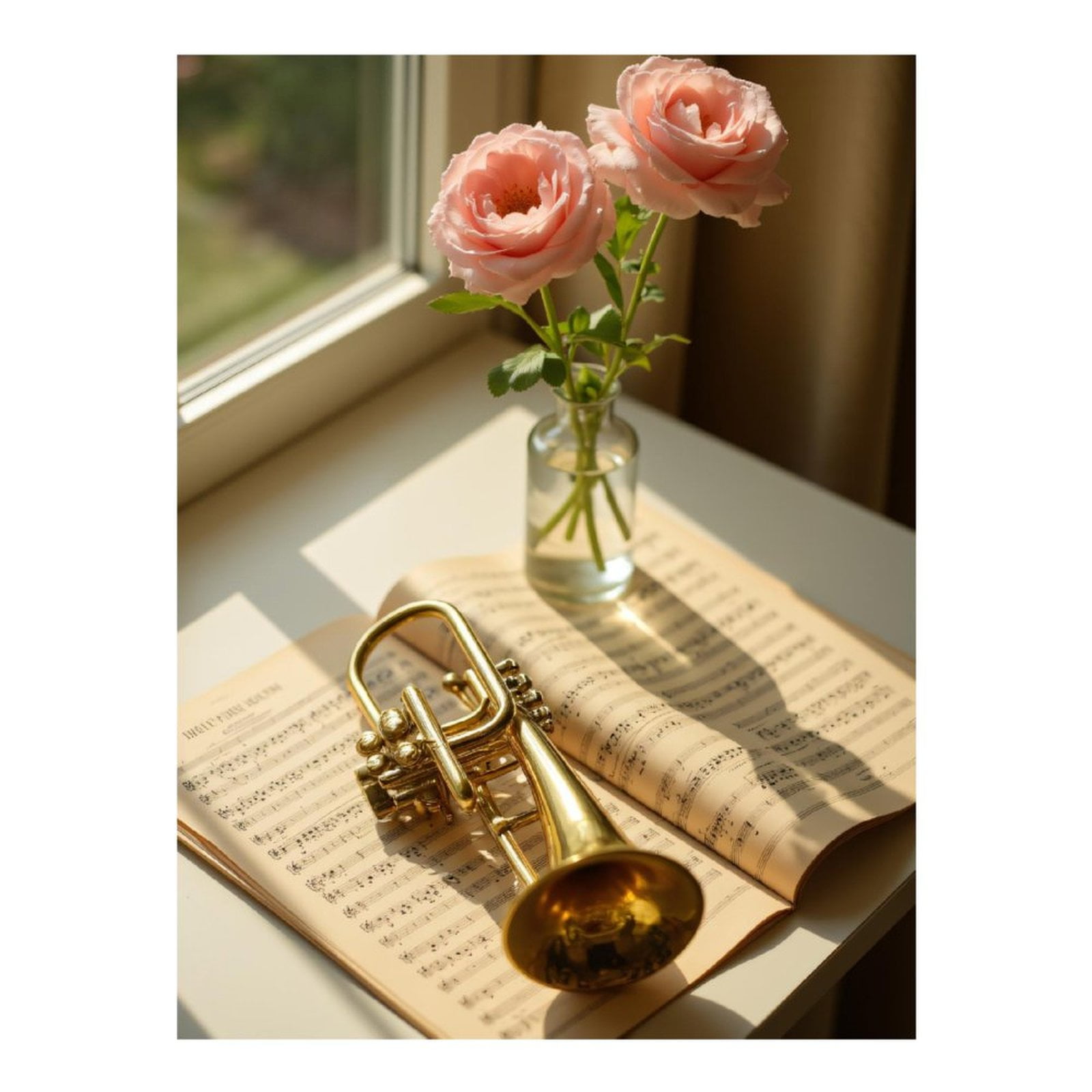 Diamond Art Kit for Adults, Pink Rose Vase Trumpet Music Sheets Diamond ...