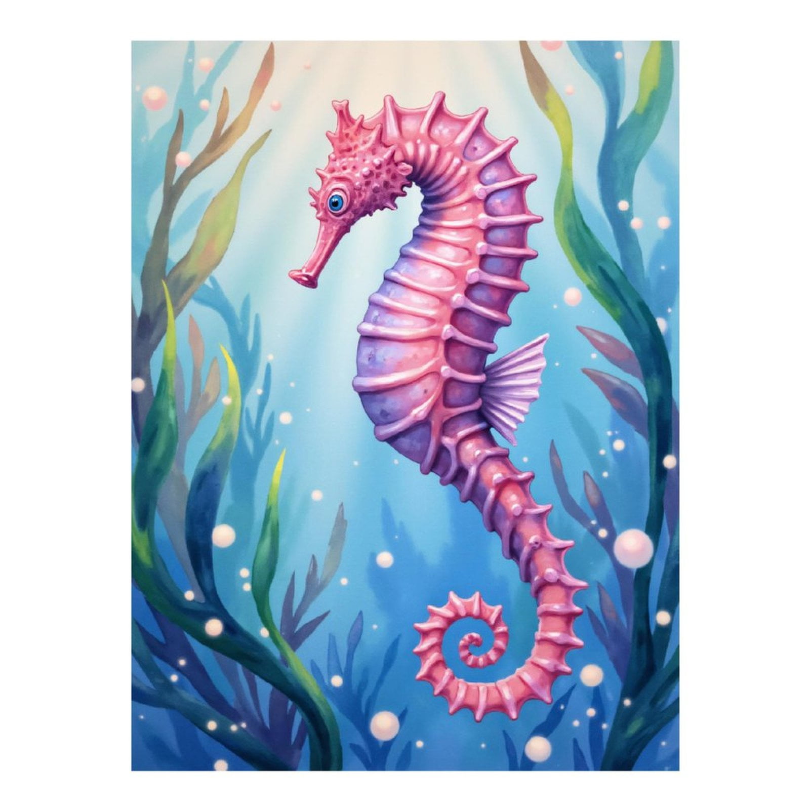 Diamond Art Kit for Adults, Pink Seahorse Ocean Scene Diamond Painting ...