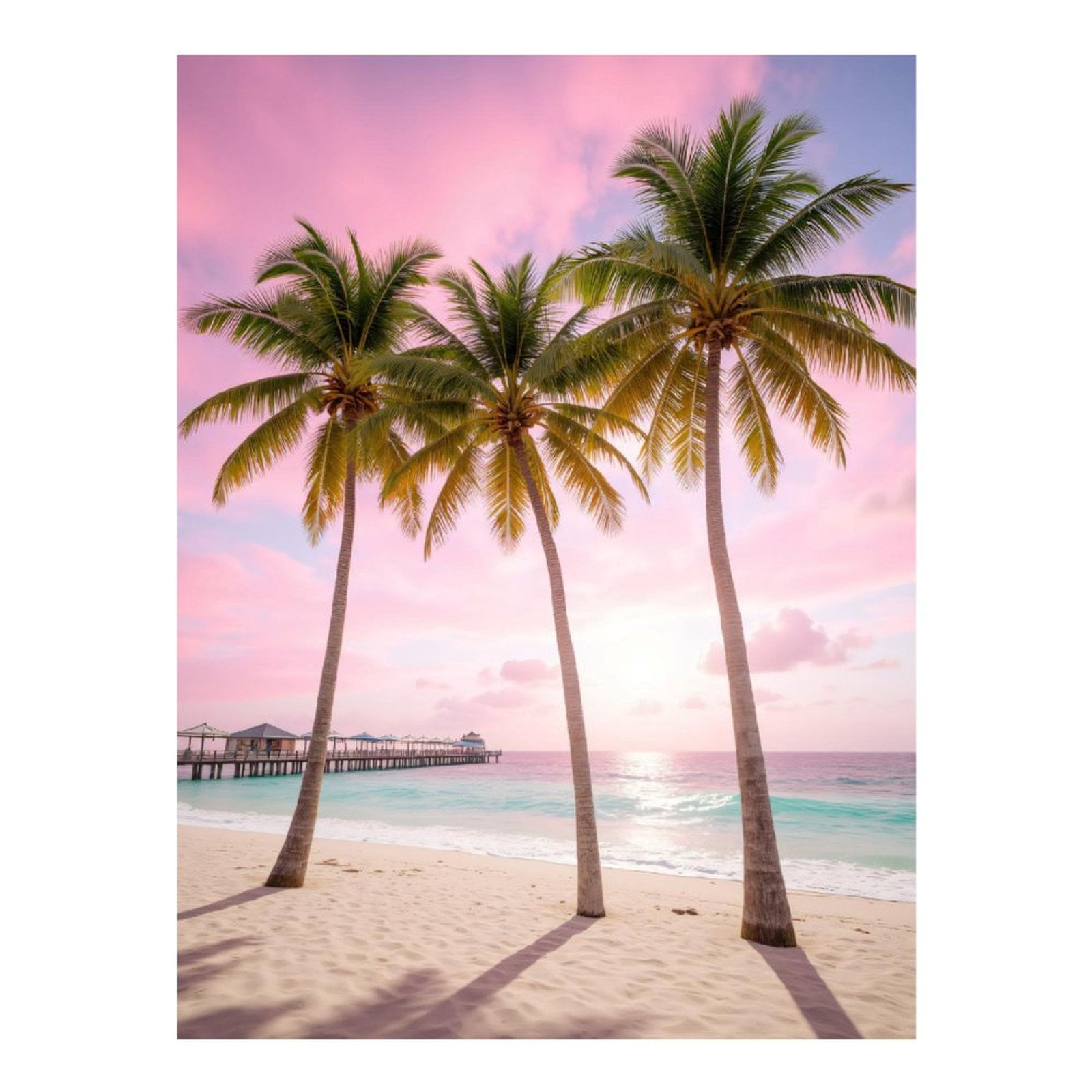 Diamond Art Kit for Adults, Pink Sunset Beach Palm Trees Diamond ...