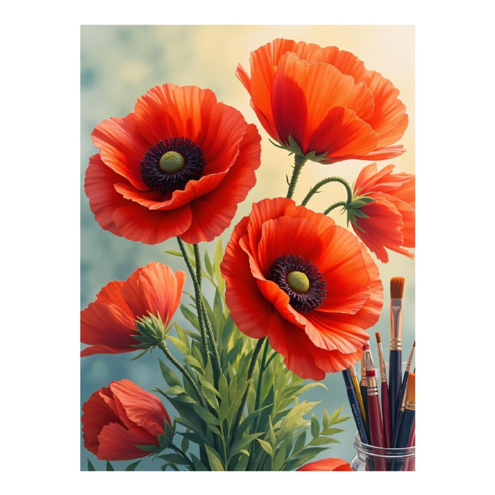 Diamond Art Kit for Adults, Poppies Brush Art Spring Blooms Diamond ...