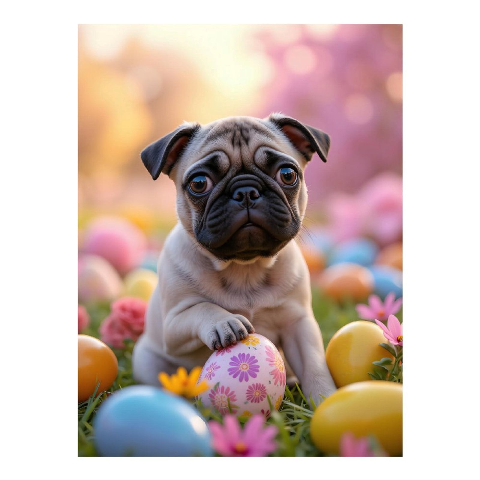 Diamond Art Kit for Adults, Pug Spring Eggs Colorful Meadow Diamond ...