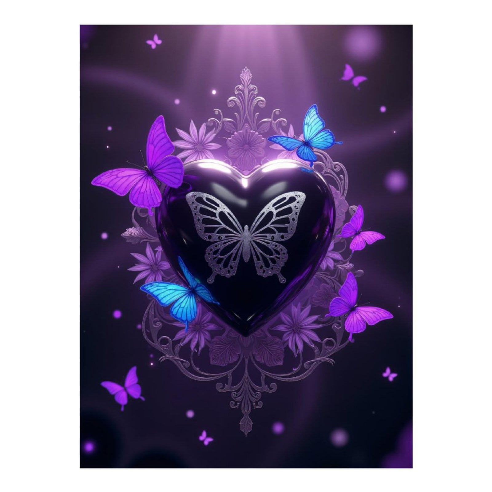 Diamond Art Kit for Adults, Purple Heart Butterflies Design Diamond ...