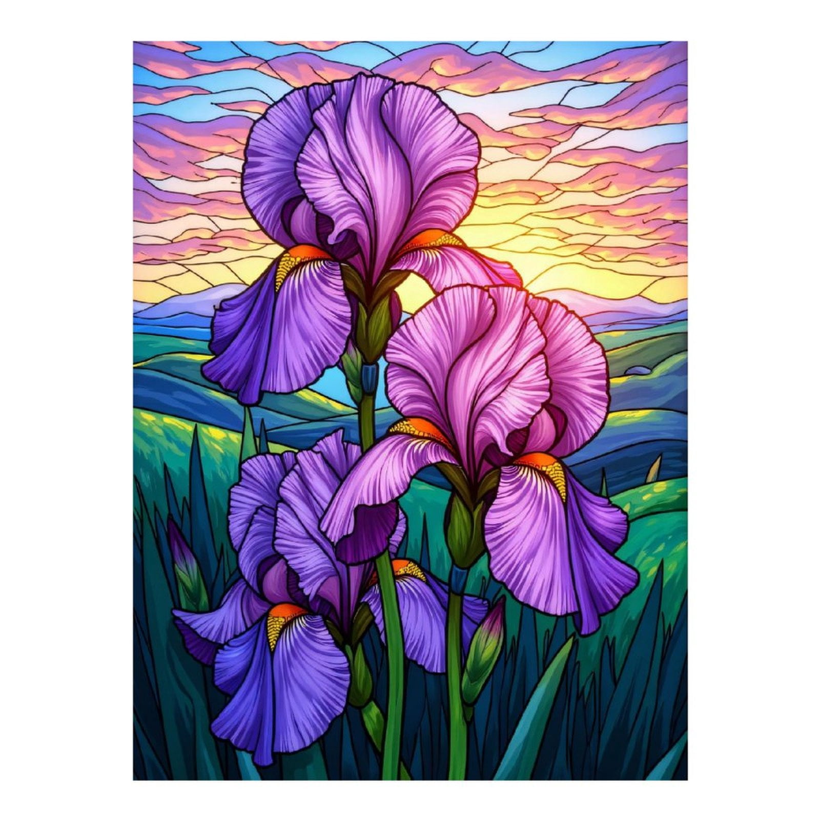 Diamond Art Kit for Adults, Purple Sunset Blooming Irises Diamond ...