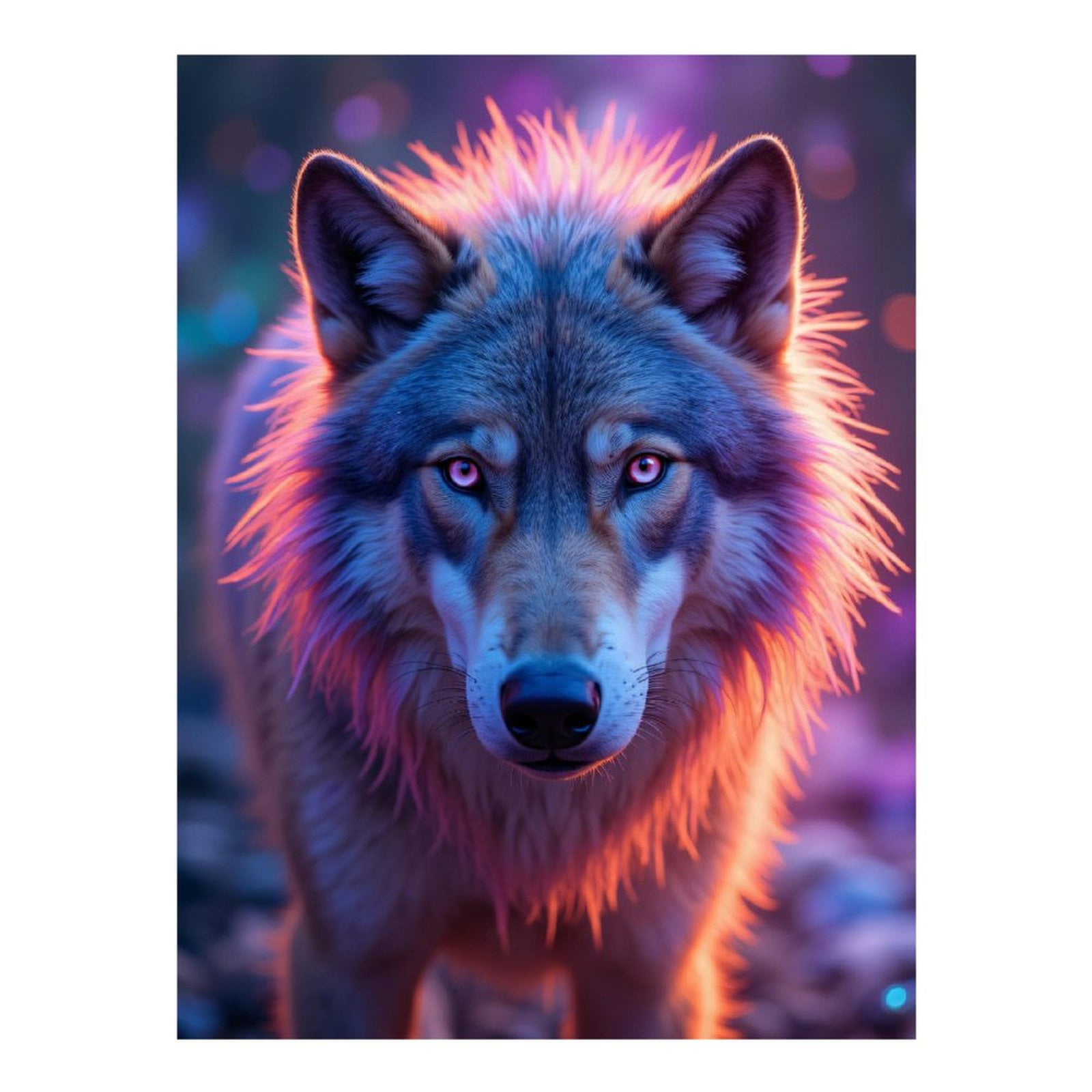 Diamond Art Kit for Adults, Purple Wolf Mystic Glow Diamond Painting ...