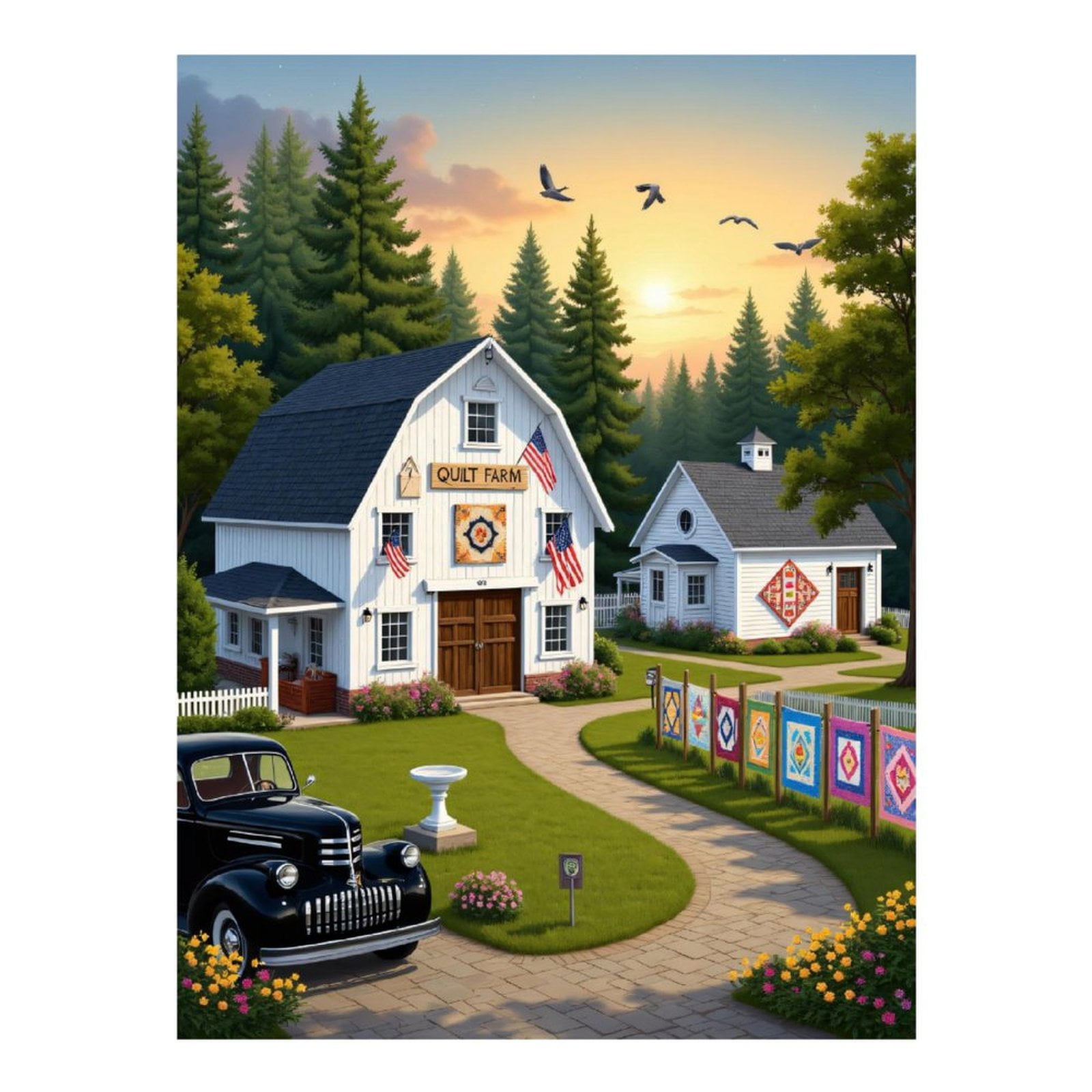 Diamond Art Kit for Adults, Quilt Farm Scenic Sunrise Rural Diamond ...