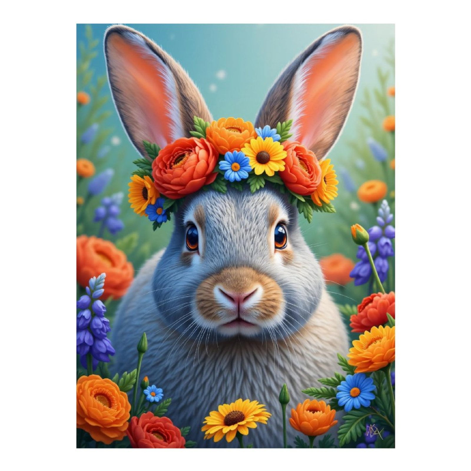 Diamond Art Kit for Adults, Rabbit With Flower Crown In Garden Diamond ...