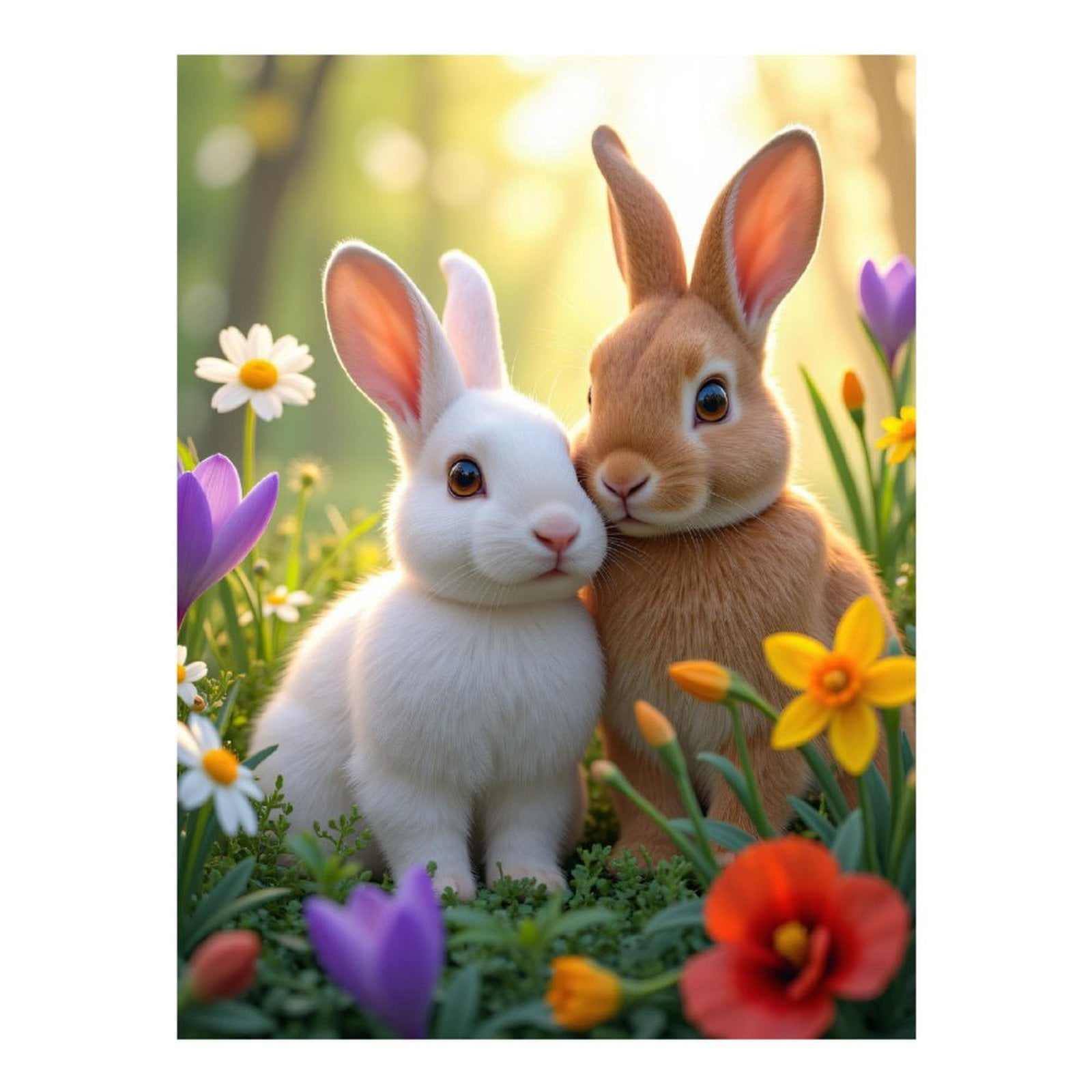 Diamond Art Kit for Adults, Rabbits In Garden With Flowers Diamond ...