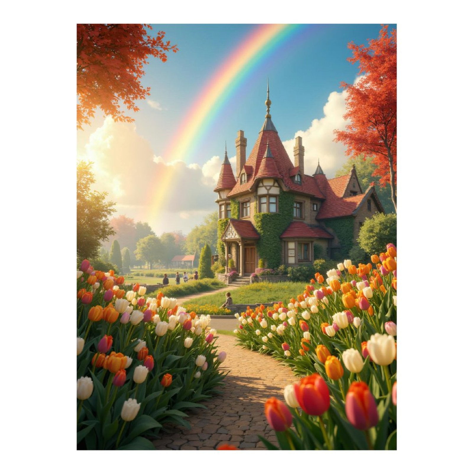 Diamond Art Kit for Adults, Rainbow Cottage Garden Pathway Diamond ...