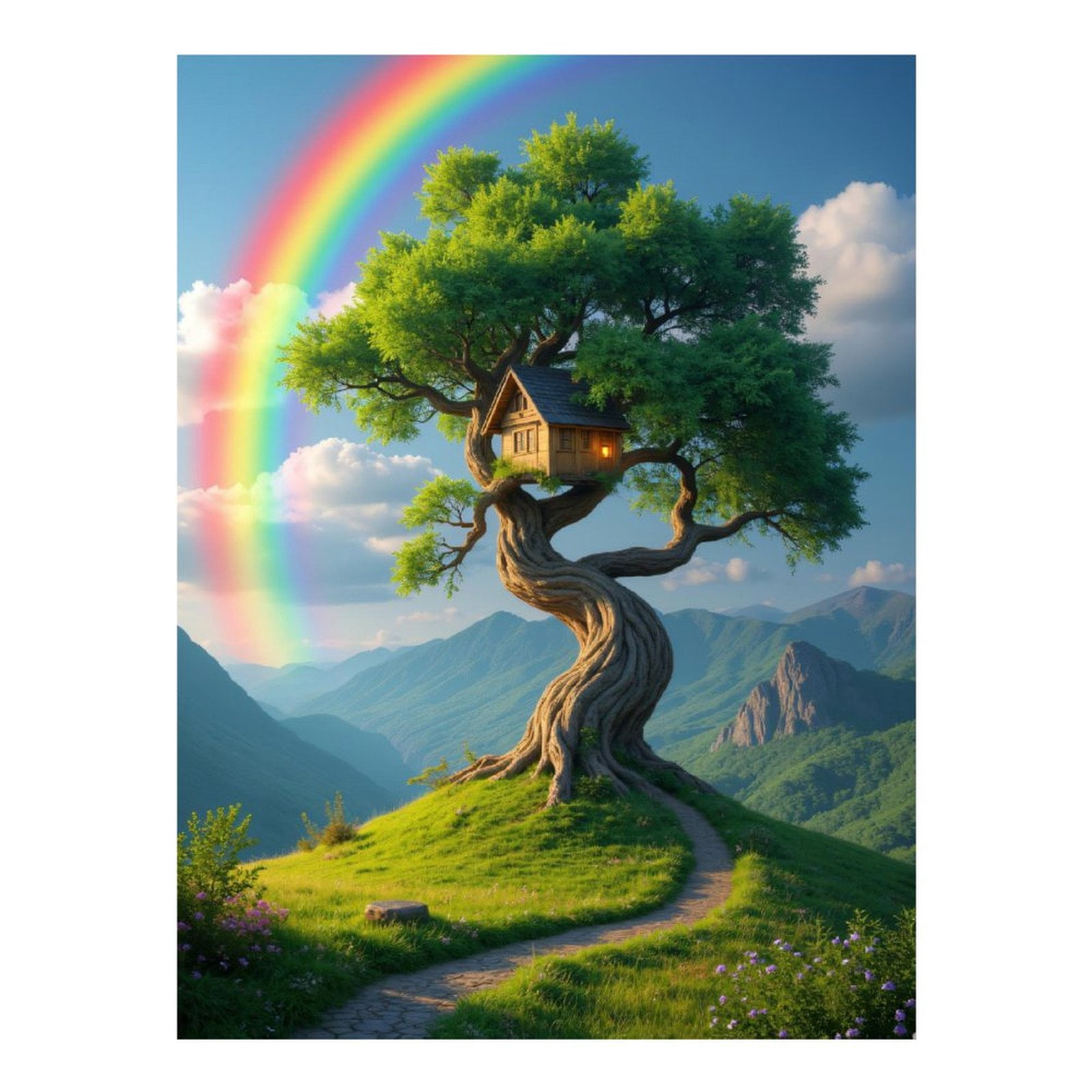 Diamond Art Kit for Adults, Rainbow Treehouse Mountain View Diamond ...