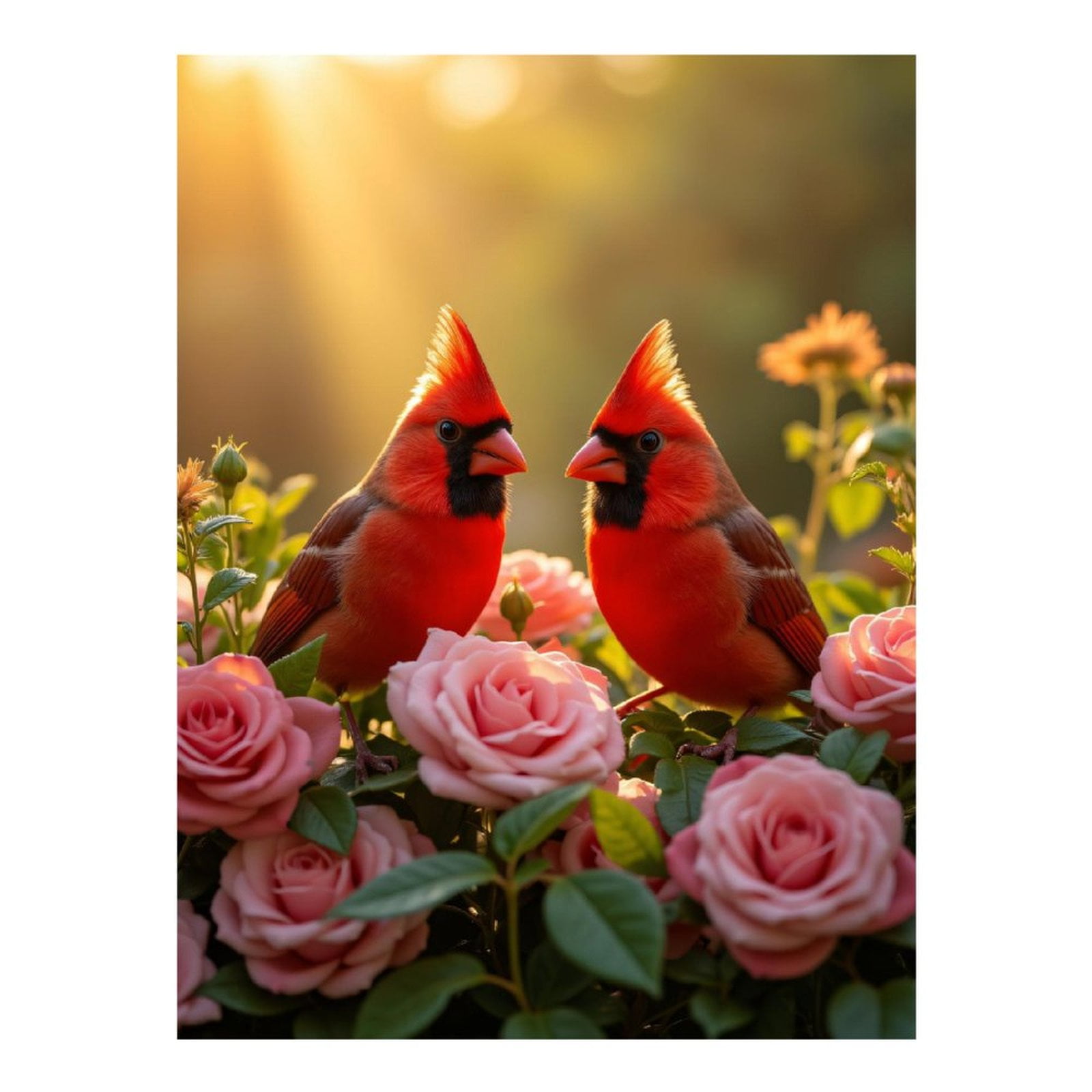 Diamond Art Kit for Adults, Red Birds Roses Sunset Glow Diamond ...