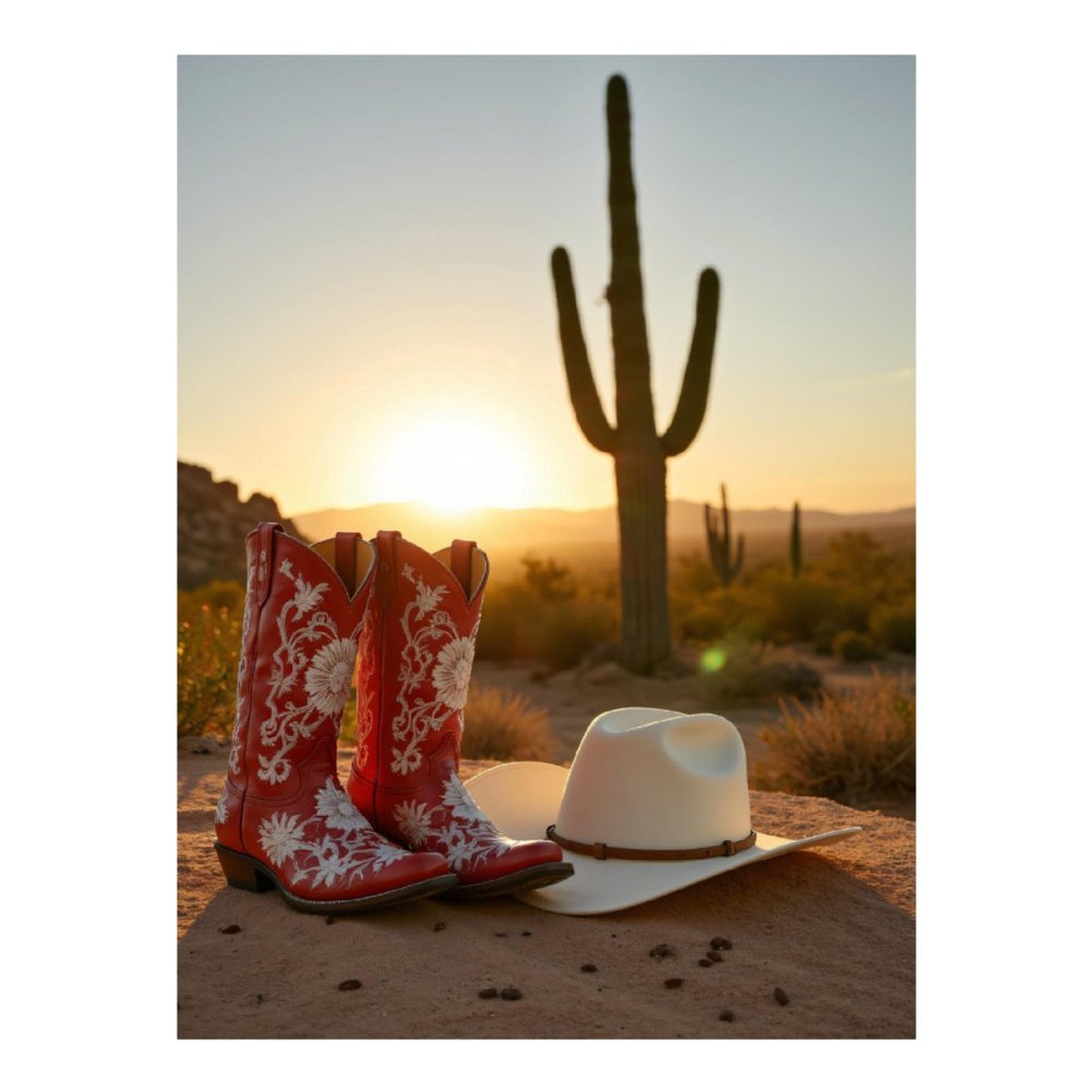Diamond Art Kit for Adults, Red Boots Desert Sunset Scene Diamond ...