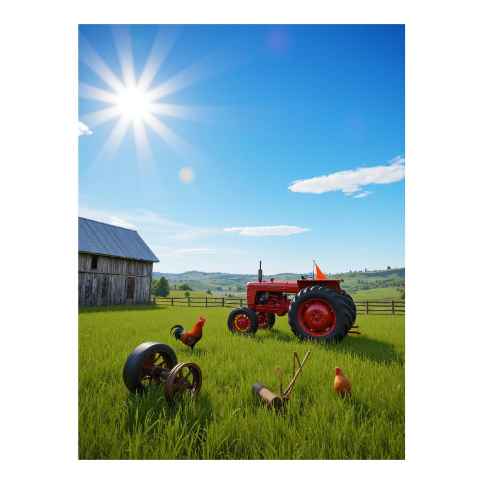 Diamond Art Kit for Adults, Red Tractor Sunny Farm Scene Diamond ...