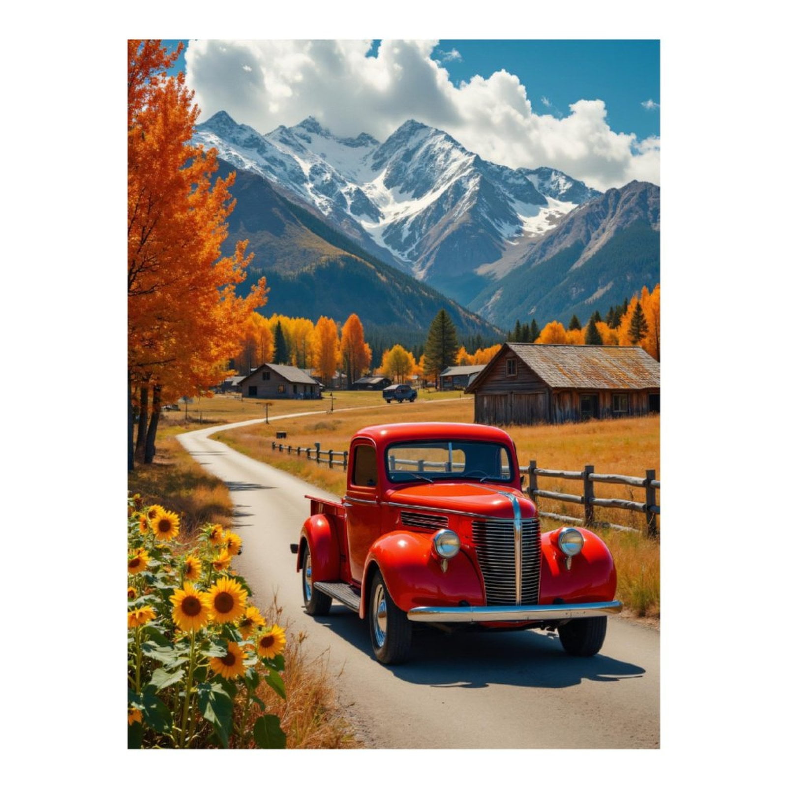 Diamond Art Kit for Adults, Red Vintage Truck Rural Scenic Bliss ...