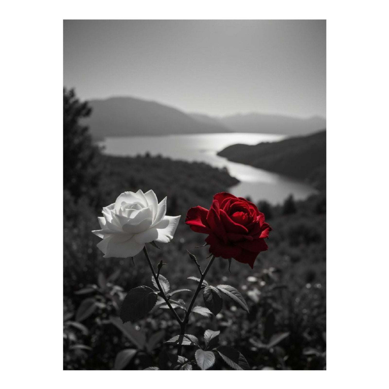 Diamond Art Kit for Adults, Red White Roses Scenic Lake Diamond ...