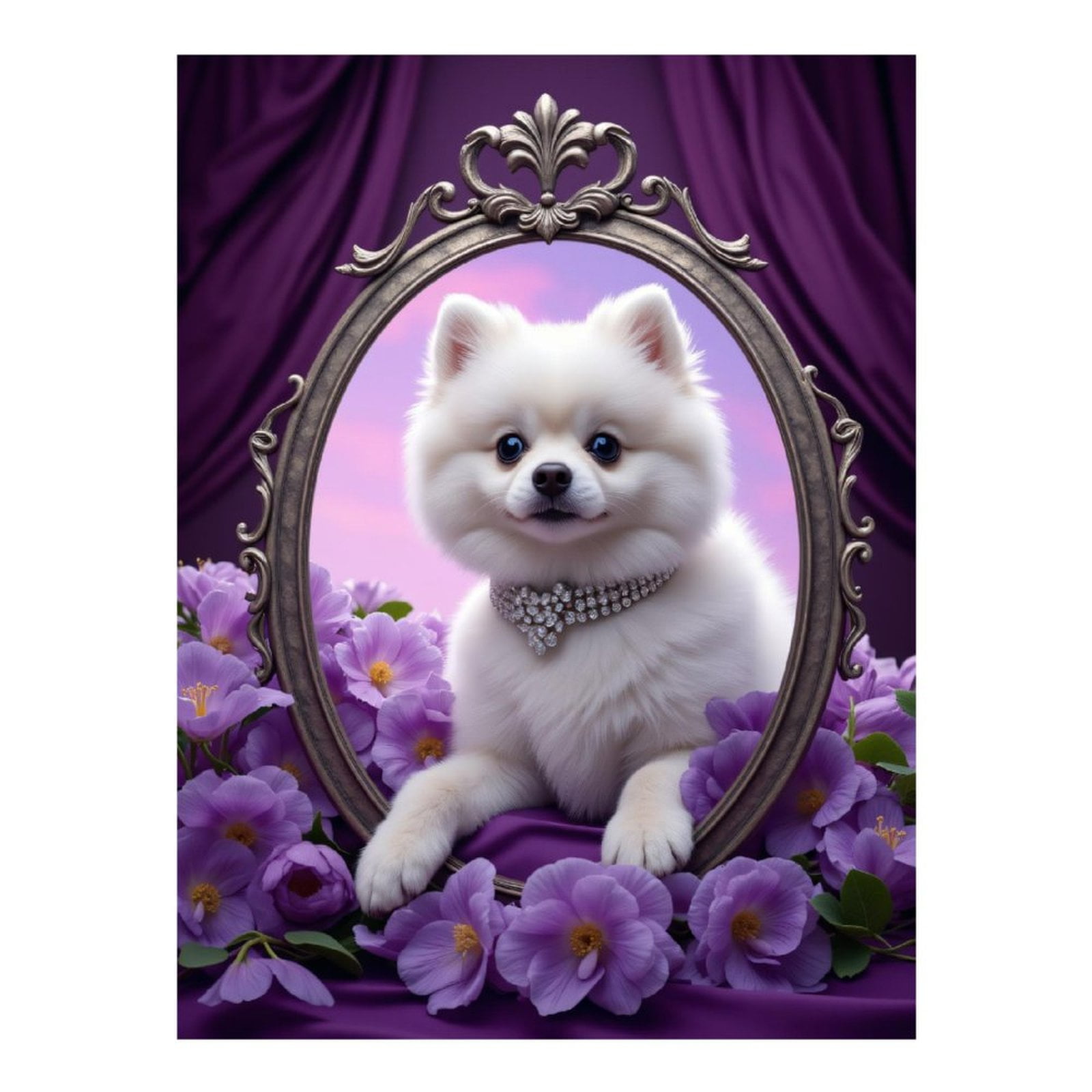 Diamond Art Kit for Adults, Regal Pomeranian Floral Portrait Diamond ...