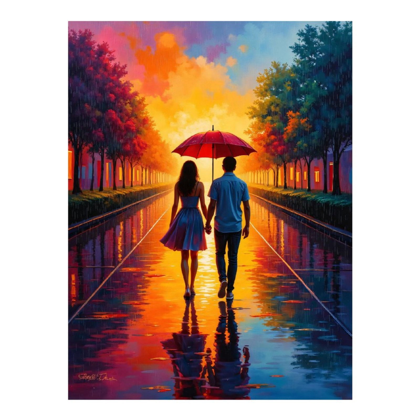 Diamond Art Kit for Adults, Romantic Rainy Stroll Sunset Lovers Diamond ...