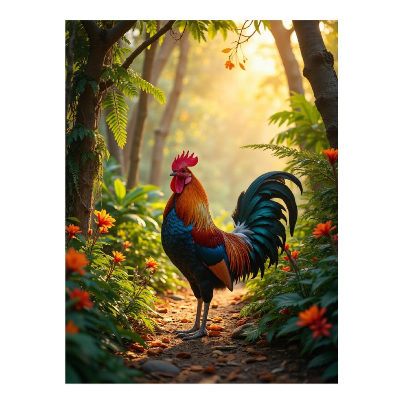 Diamond Art Kit for Adults, Rooster Morning Garden Sunrise Path Diamond ...