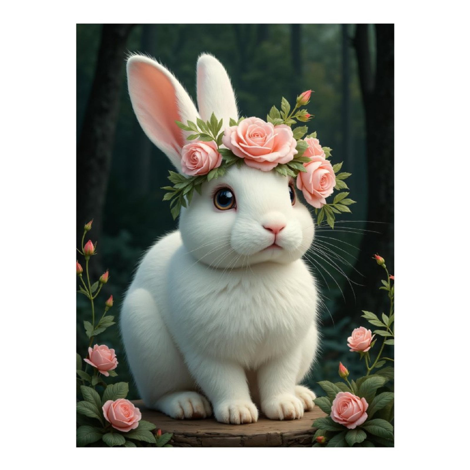 Diamond Art Kit for Adults, Rose Crowned White Rabbit Diamond Painting ...