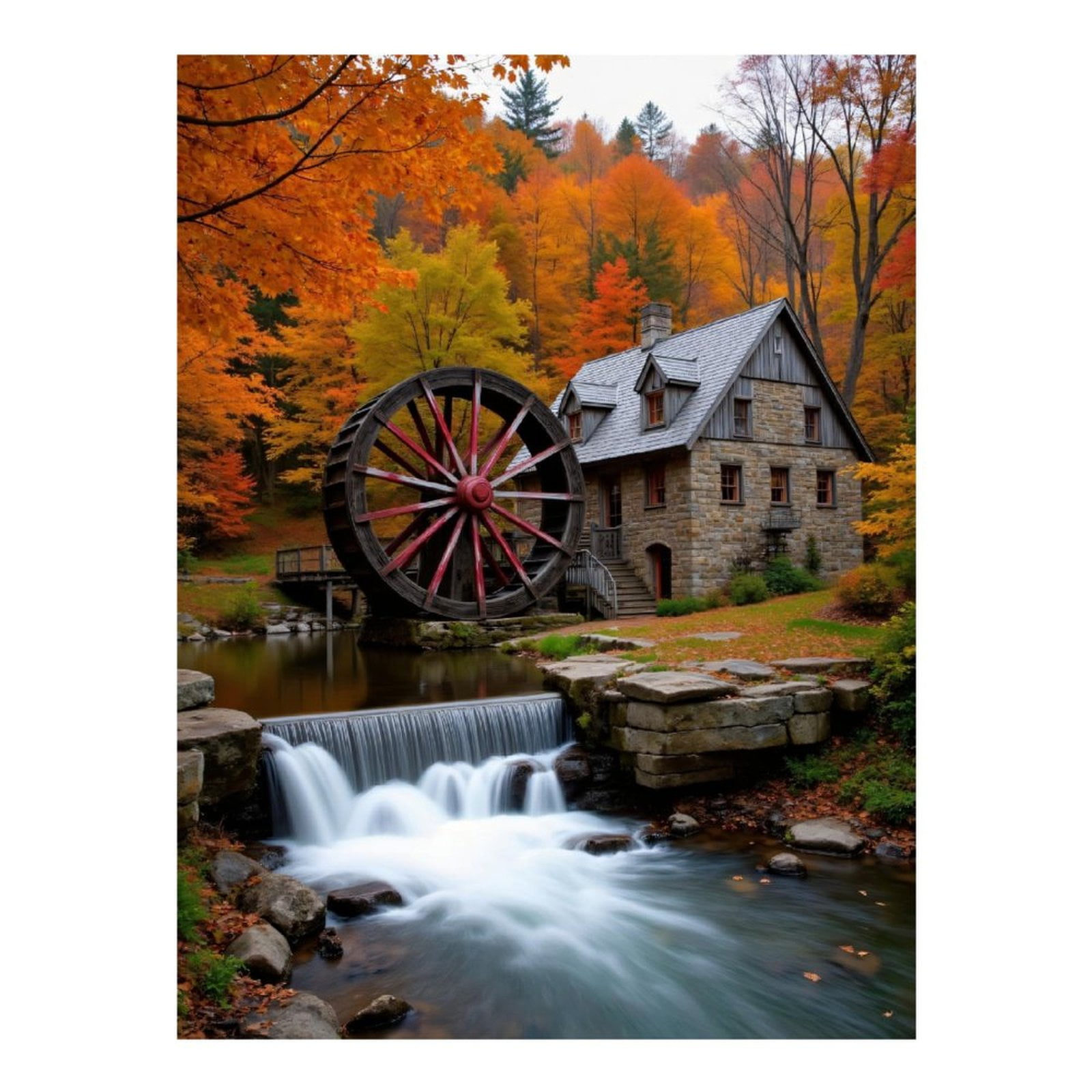 Diamond Art Kit for Adults, Rustic Watermill Autumn Landscape Diamond ...