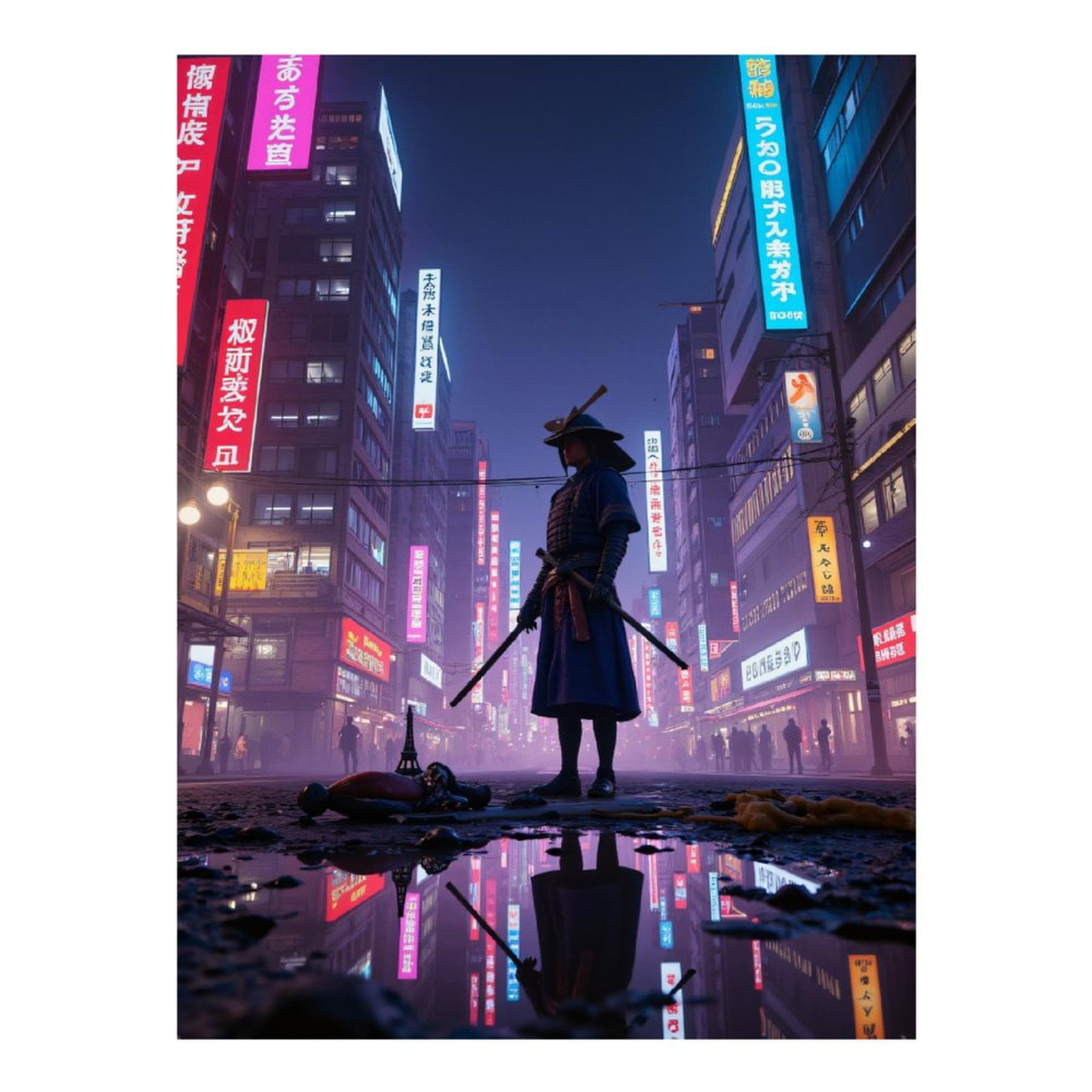 Diamond Art Kit for Adults, Samurai Night Cityscape Reflection Diamond ...